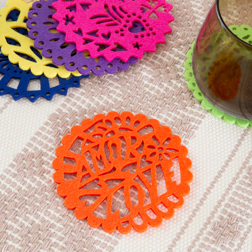 Fun "Papel Picado" Felt Round Coasters (Set of 6) | Lolo Mexican Mercadito