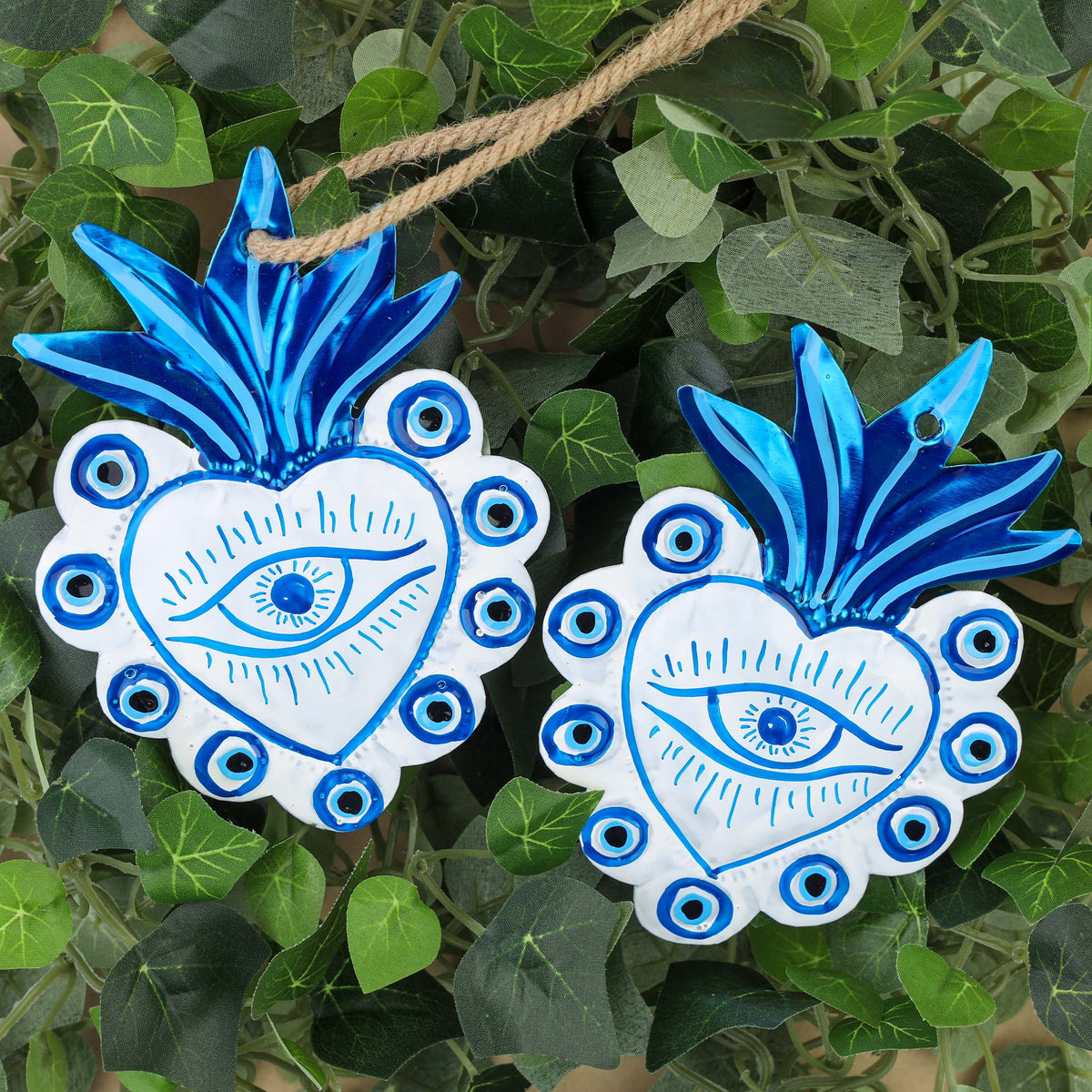 Ojo de Talavera Mexican Milagro Tin Heart | Lolo Mexican Mercadito