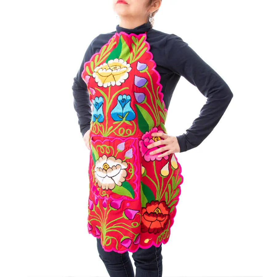 Embroidered Poinsettia Apron | Lolo Mexican Mercadito