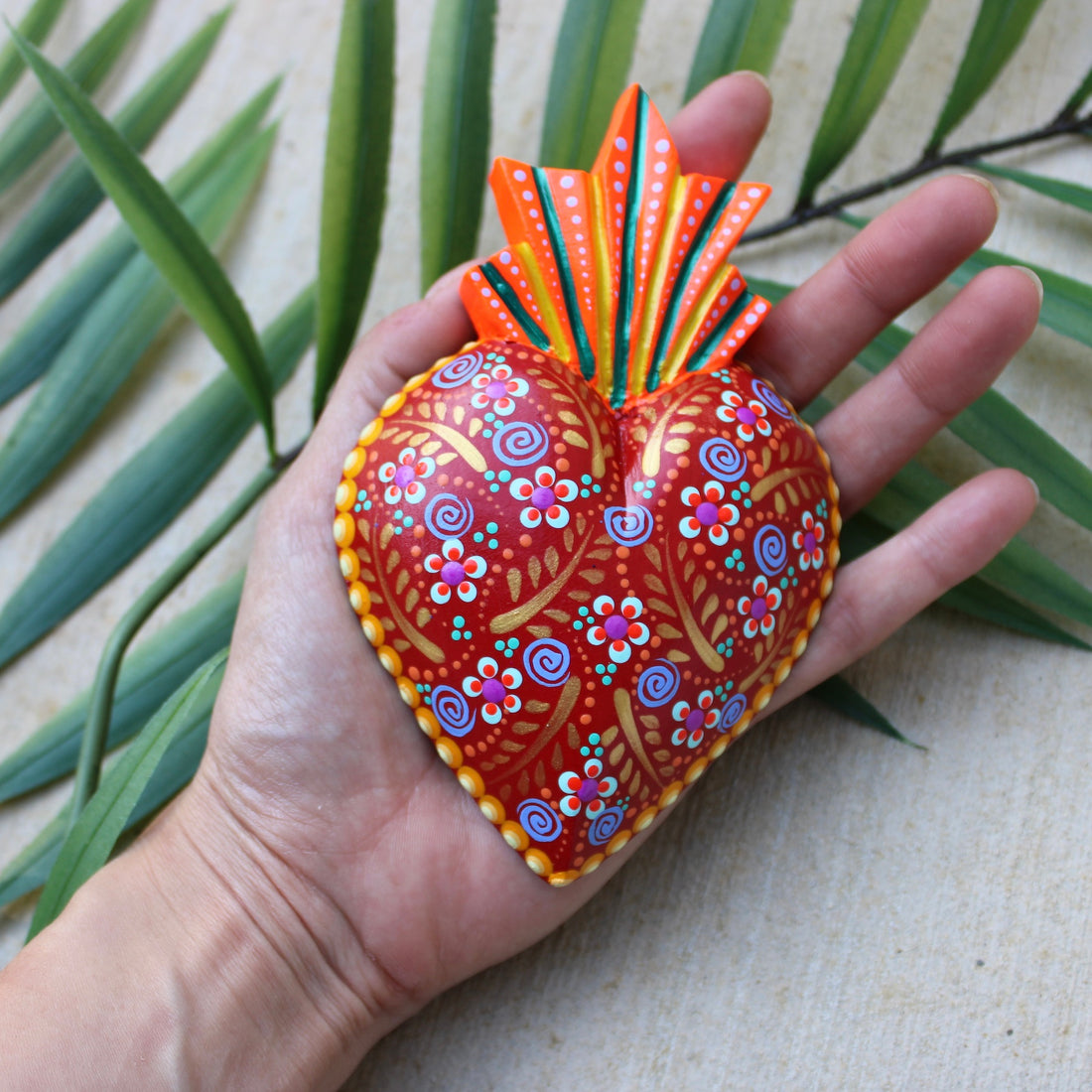 Hand Painted Colorful Wooden Heart | Lolo Mexican Mercadito